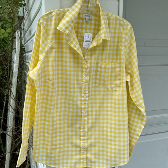 J. Crew | Tops | Nwt J Crew Pretty Yellow White Gingham Check Cotton ...